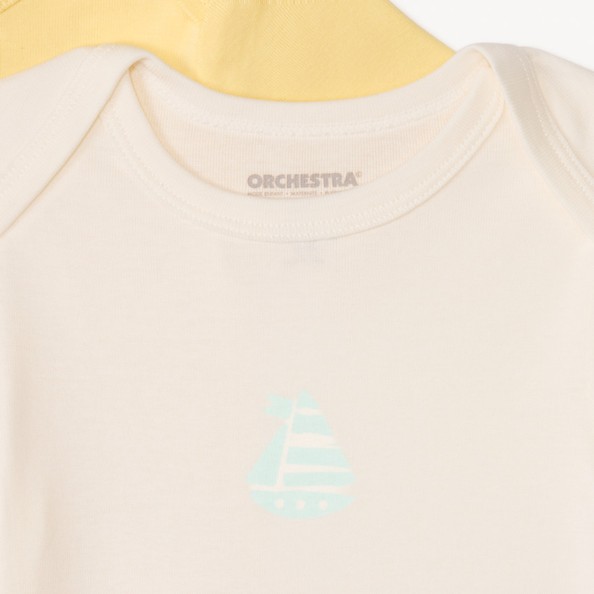 Conjunto de 5 bodies de manga corta estampados para bebé niño. | Orchestra